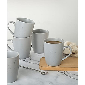 famiware Coffee Mug Set of 6, 15oz Large Ceramic Mug for Men, Women, Speckle Glazed Mugs with Handle for Coffee, Tea, Milk, Cocoa, Cereal, Light Gray