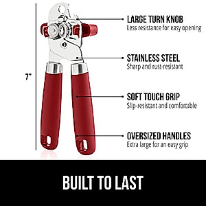 Gorilla Grip Hand Held Can Opener and Meat Tenderizer, Large Lid Openers Rust Proof, Heavy Duty Meat Tenderizer Soft Grip Handle, Both in Red, 2 Item Bundle