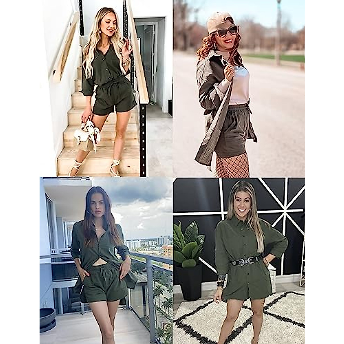 Zeagoo Womens Coordinated Outfit Summer Short Sleeve Set Solid Color Tracksuits, 03_army Green, X-Large