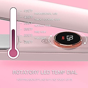 LENA Ionic Flat Iron | Ceramic Hair Straightener | 1" Professional Styling Tools for Straightening and Curling, Extra Ion Care, Max 450 F, Dual Voltage, Pink