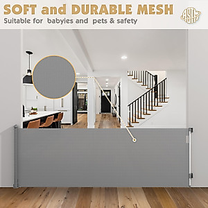 Coolever 118 Inch Retractable Baby Gates Extra Wide, Large Opening Retractable Baby Gates for Doorway Extra Long Dog Gate for The House Outdoor Large Pet Gates for Dog Indoor Mesh Child Gate, Grey