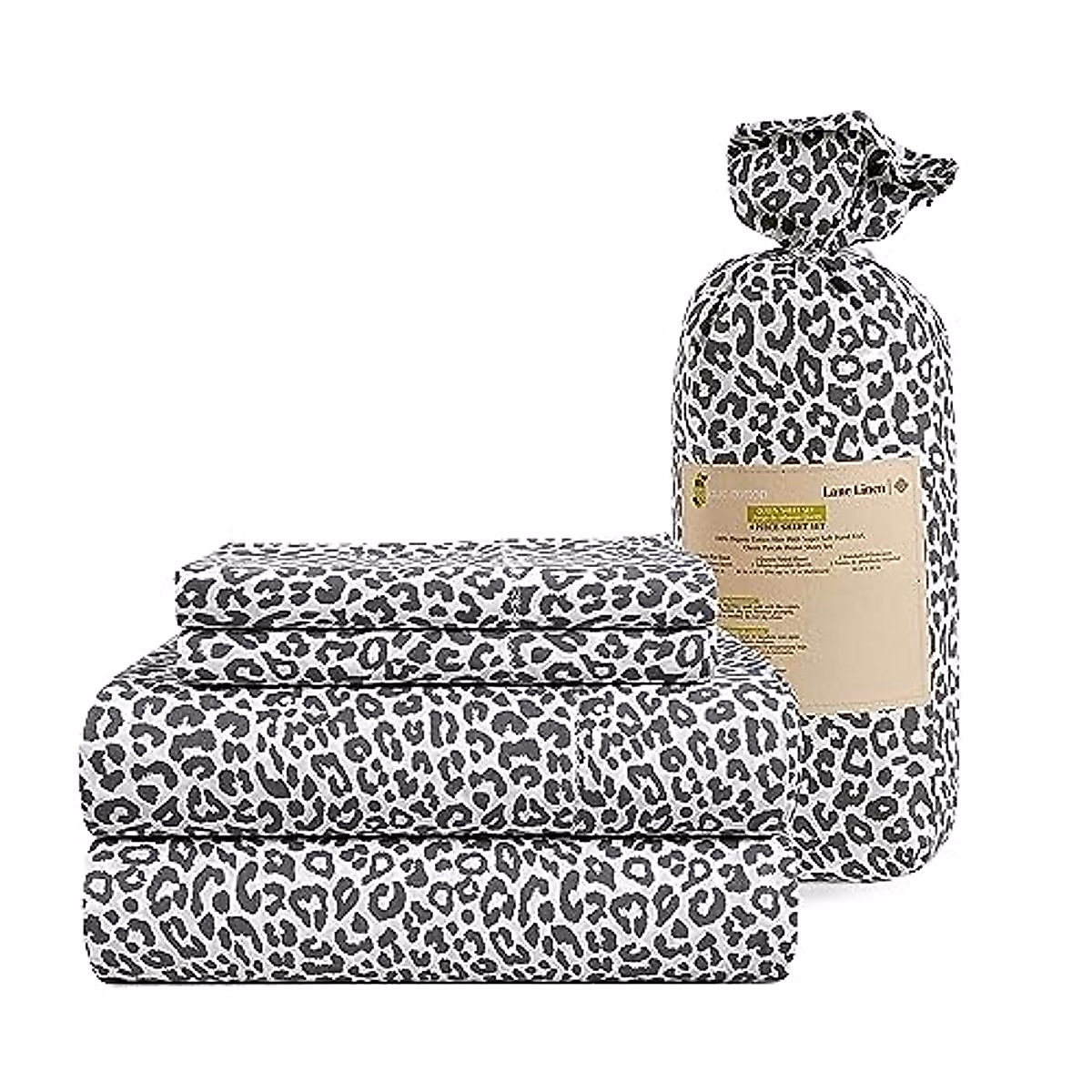 LANE LINEN 100% Organic Cotton Full Sheets Set 4-Piece Pure Percale Long Staple Bedding Breathable Fits Mattress Upto 15" Deep - Cheetah