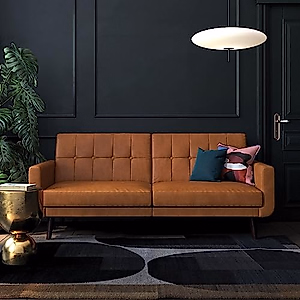 DHP Nia Upholstered Modern, Adjustable Sofa Bed and Couch, Camel Faux Leather Futon