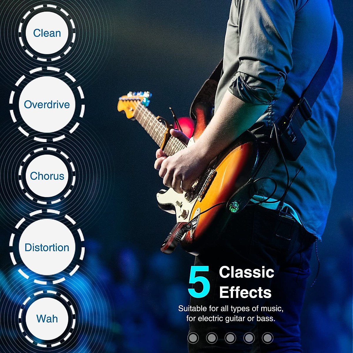 CAMOLA Guitar Headphone Amp Portable Mini Plug Guitar Headphone Amplifier Rechargeable Travel Pocket Electric Guitar Bass Amp with Bluetooth Receiver Clean Chorus Flanger Metal and Wah 5 Effects