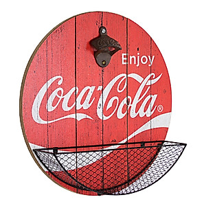 American Art Decor Bottle Opener & Cap Catcher - Wall-Mounted Wooden Beer Cap Collector - Room Decor Accessories for Bar, Man Cave, Garage, Game Room & More (Coca-Cola)