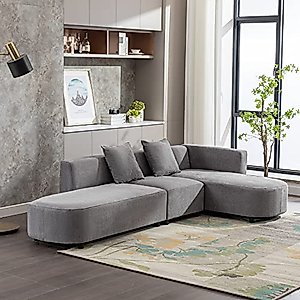P PURLOVE Luxury Modern Style Living Room Upholstery Sofa, L Shaped Sofa with 2 Pillows, 110.2" L Chenille Sofa Couch for Living Room Apartment, Gray