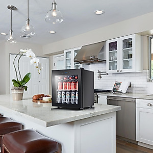 STAIGIS Beverage Refrigerator, 1.6 Cu.ft Mini Fridge w/ 45 Can Capacity, Small Beverage Cooler for Home - Freestanding, Glass Door