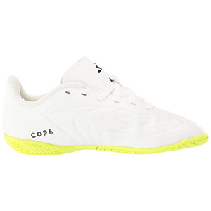 adidas Copa Pure.4 Indoor Sneaker, White/Core Black/Lucid Lemon, 2 US Unisex Little Kid