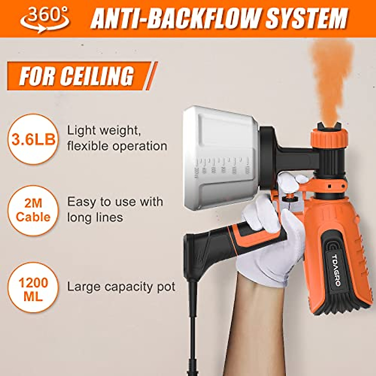 TDAGRO Paint Sprayer 1200ML Container/4 Nozzles/3 Patterns, HVLP Electric Spray Paint Gun, Easy to Clean, Paint Sprayers for Home Interior and Exterior/Fence/Cabinets/Furniture/Walls/Ceiling