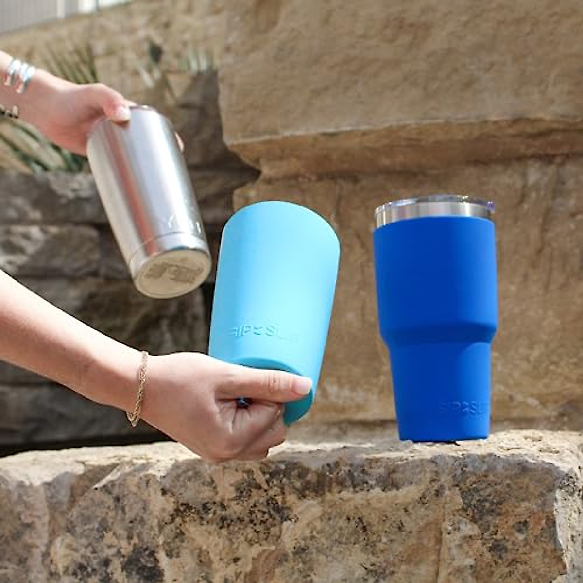 Sip Slip silicone tumbler sleeve - compatible with 30oz Yeti, RTIC, Ozark Trail, Magellan tumblers and more. Personalized Insulated Can Cooler covers (30 oz Watercolor)
