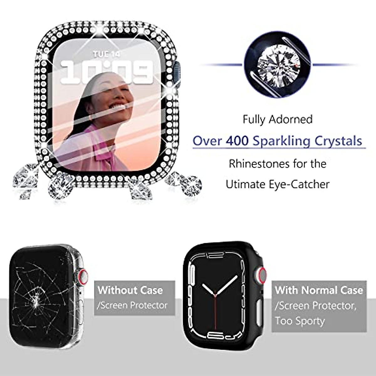 WINGLE 6-Pack Compatible with Apple Watch Case 40mm Face Cover with Screen Protector,Over 200 Bling Crystal Diamond Apple Watch Bumper Case for Apple Watch Series SE 6 5 4 Screen Protector 40mm