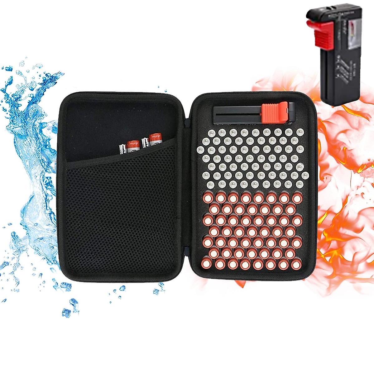 khanka Hard Battery Organizer Storage Box, Carrying Case Bag Holder - Holds 116 Batteries AA AAA C D 3V 9V with Battery Tester (BATTRIES are NOT Included.)