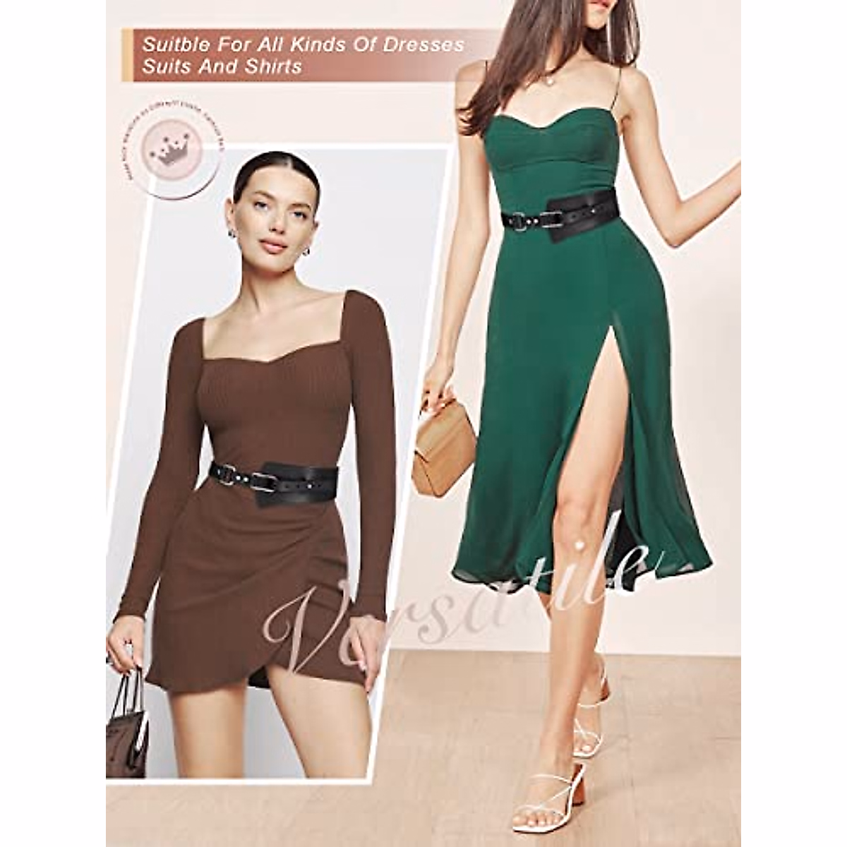 FIORETTO Wide Black Belt Women Fashion for Dress Leather Waist Belt Ladies Vintage Cinch Belts