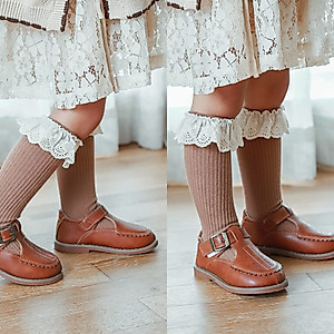 HOUSEYUAN Infant Frilly Baby Girls Knee High Socks White Newborn Thigh Lace Ruffle Long Socks Toddler Tights Stockings 4 Pairs 0-12 Months
