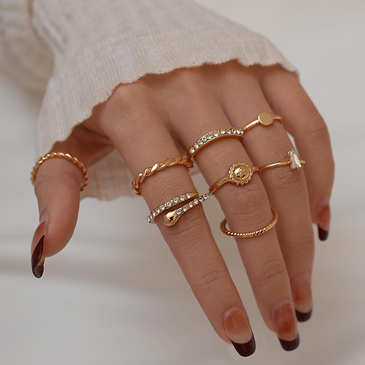 YEEZII 68 Pcs Gold Knuckle Rings Set for Women, Stackable Rings Boho Joint Finger Midi Rings Hollow Carved Crystal Stacking Rings Pack