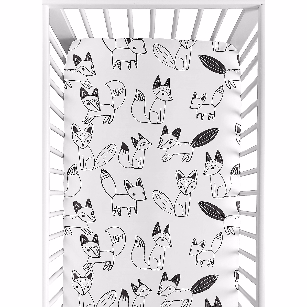 Fitted Crib Sheet for Black and White Fox Collection Baby/Toddler Bedding Set Collection