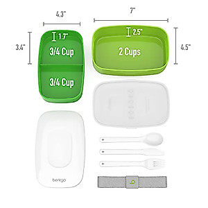 Bentgo Classic (Green) - All-in-One Stackable Lunch Box Solution - Sleek and Modern Bento Box Design Includes 2 Stackable Containers, Built-in Plastic Silverware, and Sealing Strap