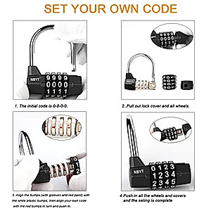 NBYT 4-Digit Combination Padlock, Door Handle Padlock, Suitable for lockers, Filing cabinets, wardrobes, Small Fences, Sheds, pet Door Locks. (4in (D3/16")) Black