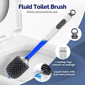 Toilet Bowl Brush Holder Set: Silicone Toilet Brush with Refillable Handle Dispenser - Bathroom Scrubber Rv Cleaner Toilet Brush with Caddy - Deep Cleaning Bathroom Scrub Brush