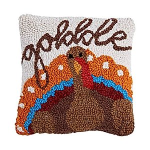 Mud Pie Thanksgiving Mini Hook Pillow, Square 8" x 8", White