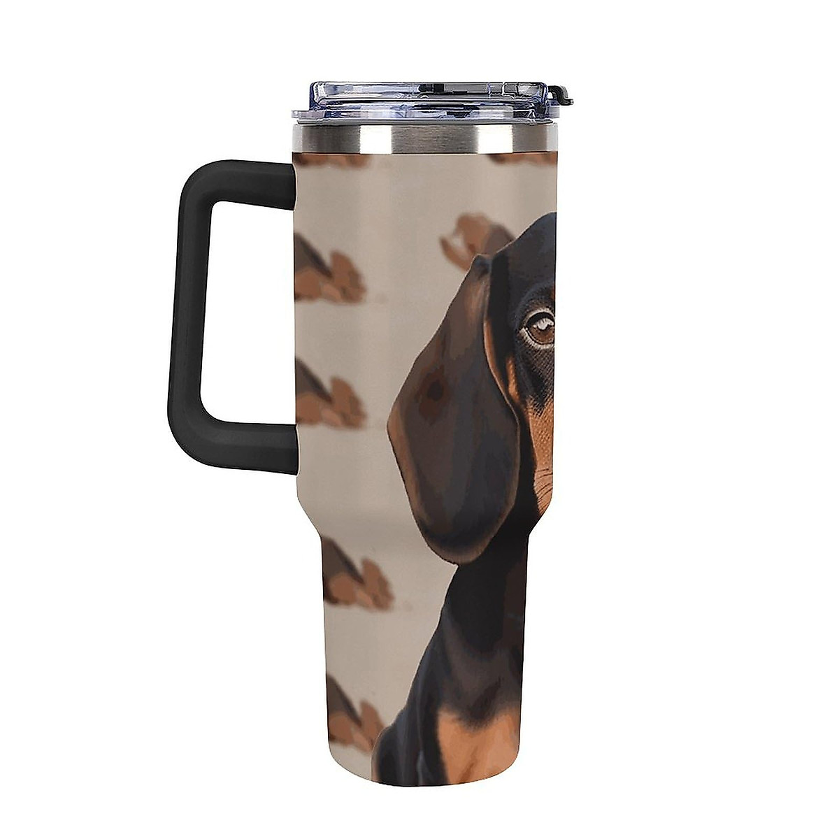 LLUTSNTH 40 Oz Vacuum Tumbler with Black Handle Leakproof Insulated Tumbler Dachshund Dog Stainless Steel Travel Mug with Lid And Straw Coffee Cup Cute Water Bottles Cup Holder Friendly