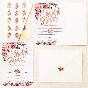 Crisky Rose Gold Foil Bridal Shower Invitation with Envelopes, Bridal Shower Invite, Wedding Shower Invitations, 25 pcs Cards & 25 pcs Envelopes & 25 pcs Stickers