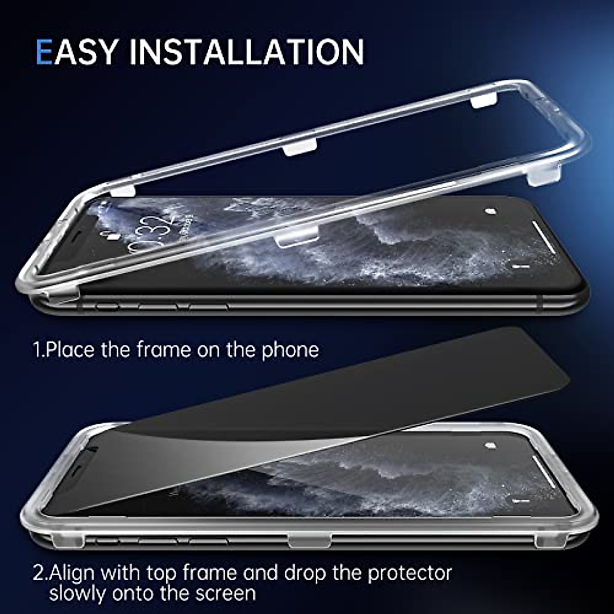 Syncwire Privacy Screen Protector for iPhone 11 Pro Max/XS Max 6.5" [2-Pack], Anti Spy Tempered Glass Film with Auto Alignment Tool [9H, Shatterproof, Bubble Free, Sensitive Touch, Anti-Smudge]