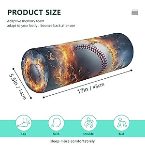 xigua Baseball Neck Roll Pillow for Neck Relief with Removable Washable Cover - Memory Foam Round Cylinder Bolster, Ergonomically Designed for Head, Neck, Back, and Legs