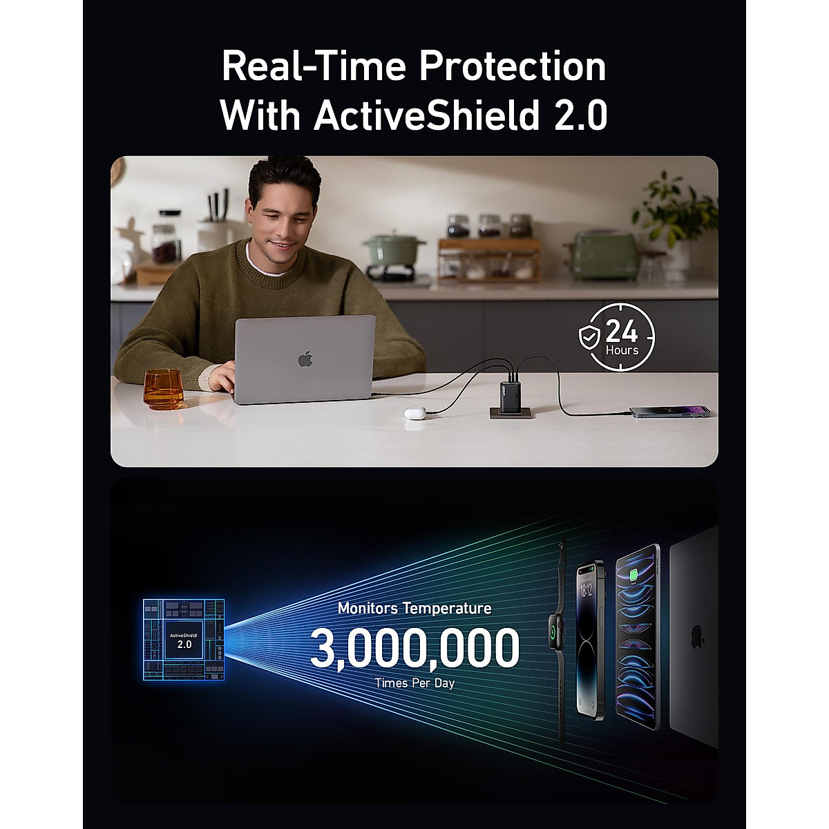 Anker Prime 100W USB C Charger, Anker GaN Wall Charger, 3-Port Compact Fast PPS Charger, for MacBook Pro/Air, Pixelbook, iPad Pro, iPhone 14/Pro, Galaxy S23/S22, Note20, Pixel, Apple Watch, and More