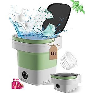 Portable Washing Machine, 13L Large Capacity Laundry Washer Cleaning for Underwear, Baby Clothes, Shirts,Small Delicates. Foldable Mini Washer and Dryer Combo for Apartment,Hotel,Camp,RV,Travel(Green)