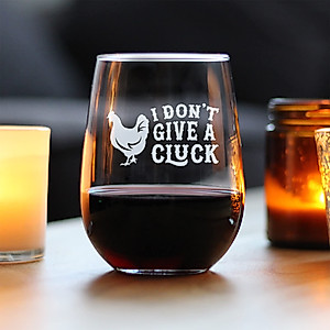 Don't Give a Cluck - Stemless Chicken Wine Glass for Women - Cute Funny Wine Gift Idea - Unique Personalized Glasses for Birthday
