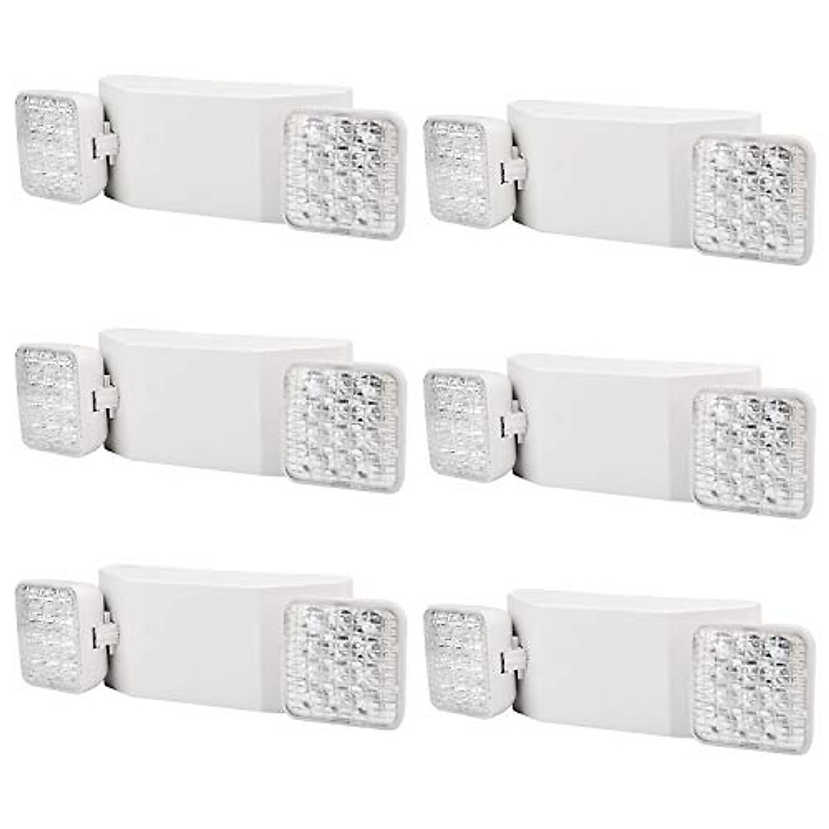 AKT LIGHTING Commercial Emergency Light, Back-up Battery Emergency Exit Lighting Fixtures with Adjustable Hardwired 2 LED Head Wall Mount White for Hallways/Stairways, UL Certified(6 Pack)