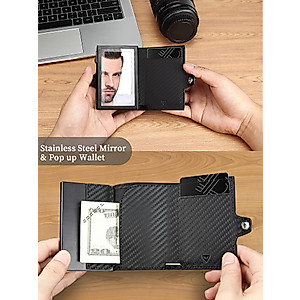 Minimalist Wallets for Men,Slim Wallets for Men,Pop Up Wallet,Credit Card Leather Minimalist Wallet,Minimalist Wallet for Business Men,Carbon Fiber Leather,Men's Wallets,RFID Blocking Protection