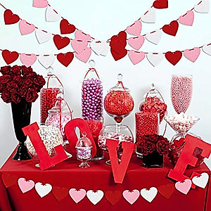 Felt Heart Garland Banner, Pre-Strung | Valentines Decorations | Red Pink White Valentines Banner | Anniversary Wedding Birthday Party Decorations | Outdoor Home Hanging Valentines Decor