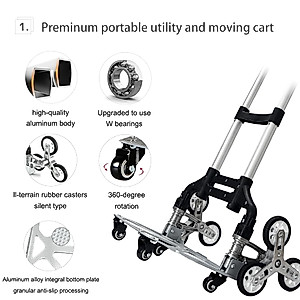 RJTEK 180 lbs Hand Truck Stair Climber Folding Grocery Cart Dolly cart Hand Truck Dolly Stair Climbing cart Heavy-Duty Lightweight Trolley