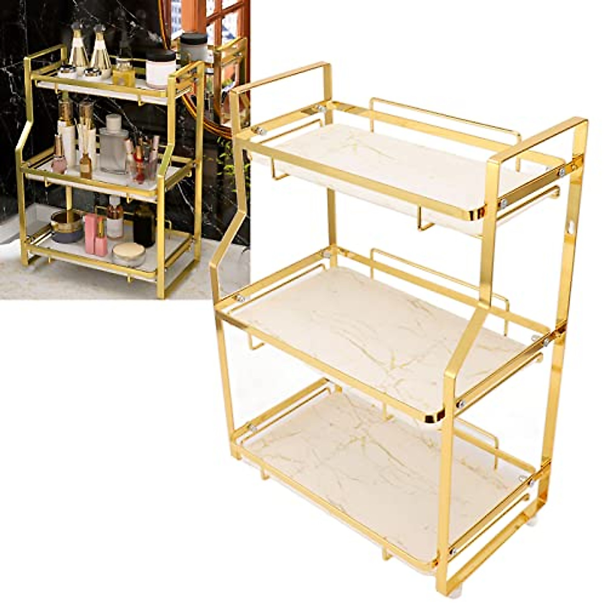 Bathroom Standing Rack, Easy to Bathroom Storage Shelf Stable White and Gold Wall Mounted for Bedroom(3 Tier)
