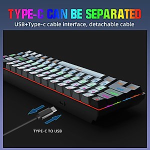 Horoper Computer Mechanical Keyboard, Mechanical Keyboard 68‑Key Red Shaft Green Shaft Dual Color RGB Backlit Gaming Mechanical Keypad (Gray)