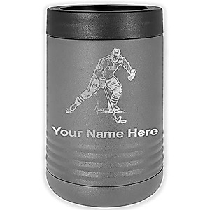 LaserGram Double Wall Insulated Beverage Can Holder, Hockey Player Man, Personalized Engraving Included (Standard Can, Gray)