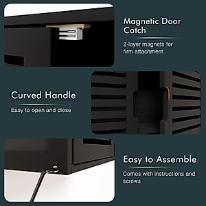 HITNET Black Bathroom Storage Cabinet, Hanging Medicine Cabinet with Adjustable Shelf, Bamboo Over The Toilet Wall Mounted Space Saver Organizer, Double Doors