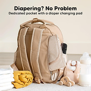 KeaBabies Diaper Bag Backpack - Multifunctional Travel Diaper Back Packs,Maternity Baby Changing Bags, Compact 12L Capacity, PU Leather,Waterproof, Unisex,Stylish Nappy Bag, Diaper Changing Pad(Latte)