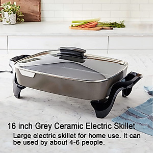 Electric Skillet Nonstick with Lids - 16" inch Extra Large Frying Pan,Ceramic, Adjustable temperature, Cool Touch Handles, Nozaya