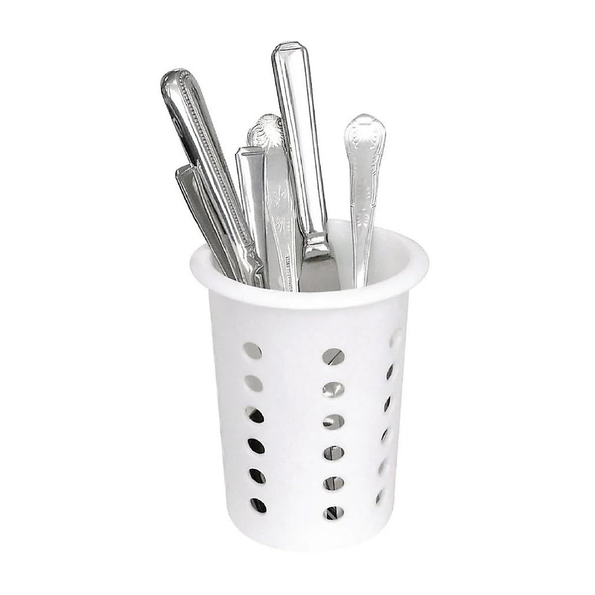 Soro Essentials- Set of 4 Plastic Flatware Cylinders White Color- Utensil Holders Silverware Utensil Drying Cylinders Home Kitchen Daily Use Utensil Drainer Silverware Caddy Organizer