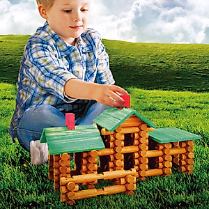 SainSmart Jr. 450 PCS Wooden Log Cabin Set Building House Toy for Toddlers, Classic STEM Construction Kit with Colorful Wood Logs Blocks for 3+ Years Old (20-338)
