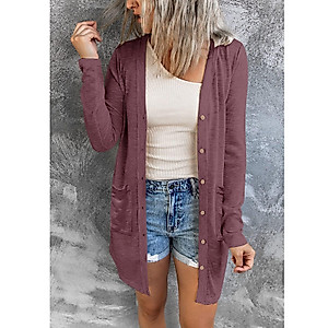 MEROKEETY Women's Open Front Lightweight Cardigan Long Sleeve Button Down Loose Outwear, Maroon, M