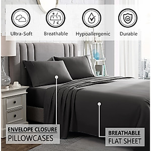 American Home Collection King Sheet Sets - Ultra-Soft Microfiber Bed Sheets - Wrinkle - Resistant, Breathable, Deep Pockets - Dark Gray