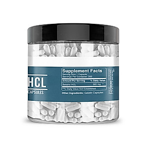 Earthborn Elements Betaine HCL, 200 Capsules, Lab-Tested, No Filler or Additives