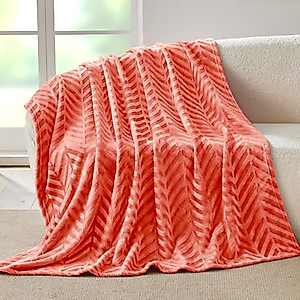Whale Flotilla Flannel Fleece Throw Blanket for Couch Sofa Bed, Soft Velvet Lightweight Throws Plush Fluffy Chevron Design Decorative Blankets for All Season, 50x60 Inch, Coral