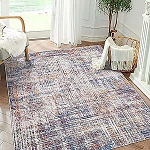 jinchan Area Rug 3x5 Entryway Abstract Sketch Distressed Red Multi Print Rug Non-Slip Washable Rug Thin Rug Colorful Overdyed Indoor Mat Kitchen Rug Contemporary Carpet Bathroom Living Room Bedroom
