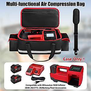 Tesuko Air Compressor Bag Compatible with Milwaukee M18 Inflator 2848-20/2771-20, Air Pump Organizer Case for Milwaukee Inflator, Storage Holder Pouch for 18V 3.0 to 9.0 Ah Battery Black (Only Case)