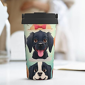 GTKSYNVE Reusable Coffee Mug with Lid and Handle, Cartoon dog Tumbler for Hot & Cold Drinks 16oz Stainless Steel Insulated Coffee Tumblers Double Wall Vacuum Thermal Cup